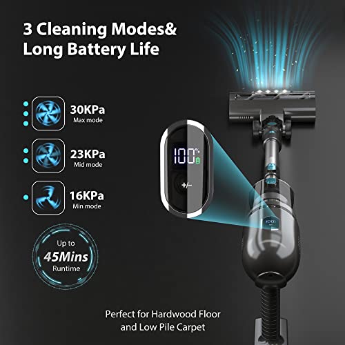 PRETTYCARE Cordless Vacuum Cleaner, 30Kpa Powerful Stick Vacuum with Brushless Motor, 45 Mins Long Runtime, LED Touch Display, Self-Standing Vacuum Cordless for Home Hard Floor Carpet Pet Hair, P1 Pro