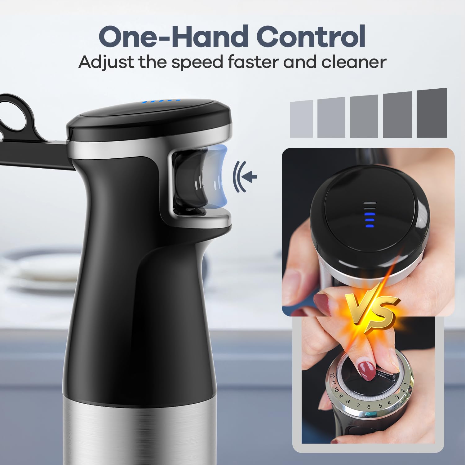 Handheld 5-in-1 Immersion Blender with Variable Speed Trigger 1100W, Hadlook Immersion Blender with Chopper, Whisk and Frother for Soup, Baby Food and Smoothies