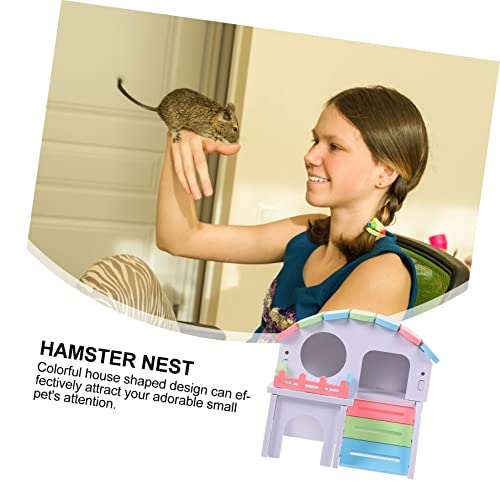 Ipetboom 2 pcs Mini Colorful Sleeping Play Exercise Houses Climbing Hamster Cabin Small Chic Funny Guinea Hut Habitat Chew Toys and Chews with Nest Cage Gerbil Hideouts Hideaway Rat Animal