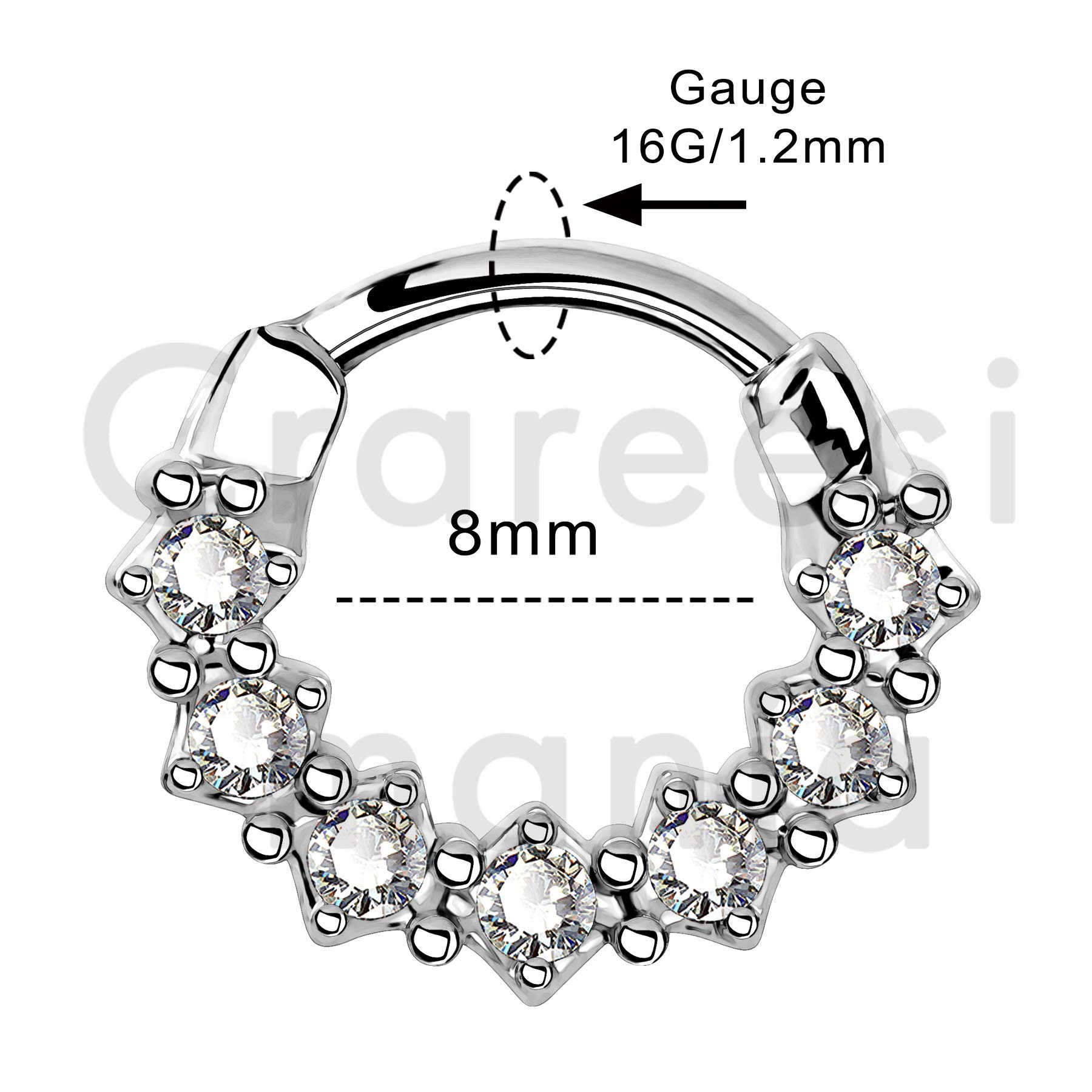 CM Crareesi Mania 16G Septum Clicker Rings Hoop 316L Stainless Steel Septum Clicker Rings Seven Clear CZ Septum Piercing Daith Piercing Jewelry