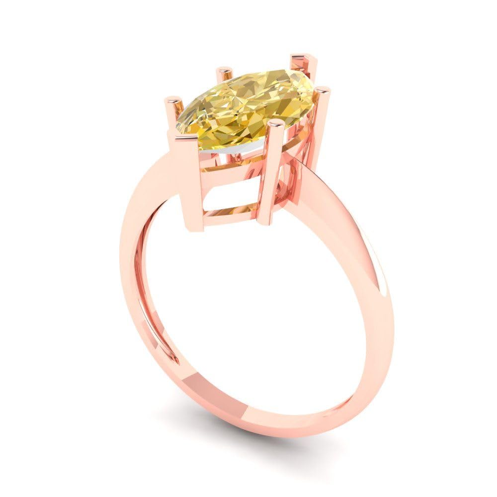 Clara Pucci 2.50 ct Marquise Cut Solitaire Natural Yellow Citrine Engagement Bridal Promise Anniversary Ring 18K Rose Gold Size 3.5