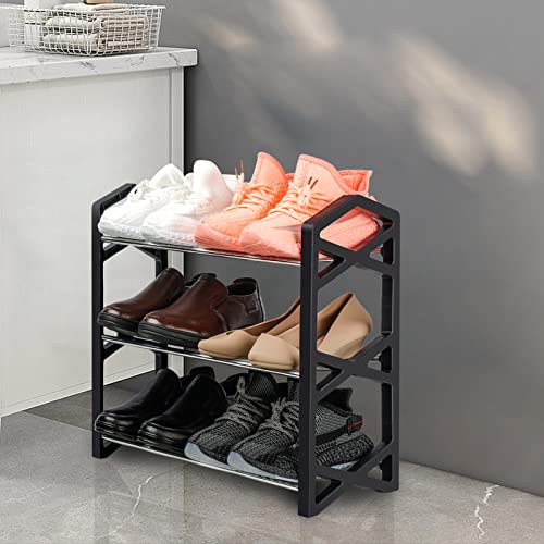 NiHome 3-Tier Shoe Rack Multifunctional Sturdy Steel Organizer Compact Small Size Lightweight 6 Pairs Footwear Freestanding Shelf for Closet Hallway Entryway Living Room Bedroom X Shape Frames (Black)