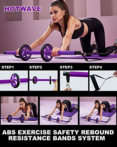 HOTWAVE Pilates Bar Kit with Resistance Bands. Fitness Bar with Ab Roller for Abs Workout. Squat Machine.Core Strength Training Equipment.Portable Home Gym for Men and Women