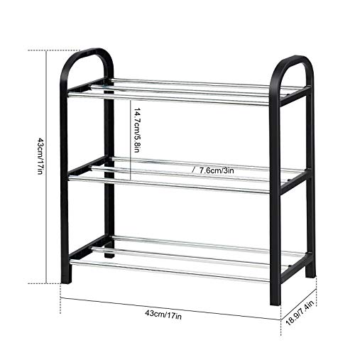 NiHome Compact 3-Tier Shoe Rack Organizer - Sturdy Metal Frame, Vertical Display Shelf for 6 Pairs of Shoes, Ideal for Closet, Hallway, Entryway, Living Room, Bedroom - Small Size, Lightweight (Black)