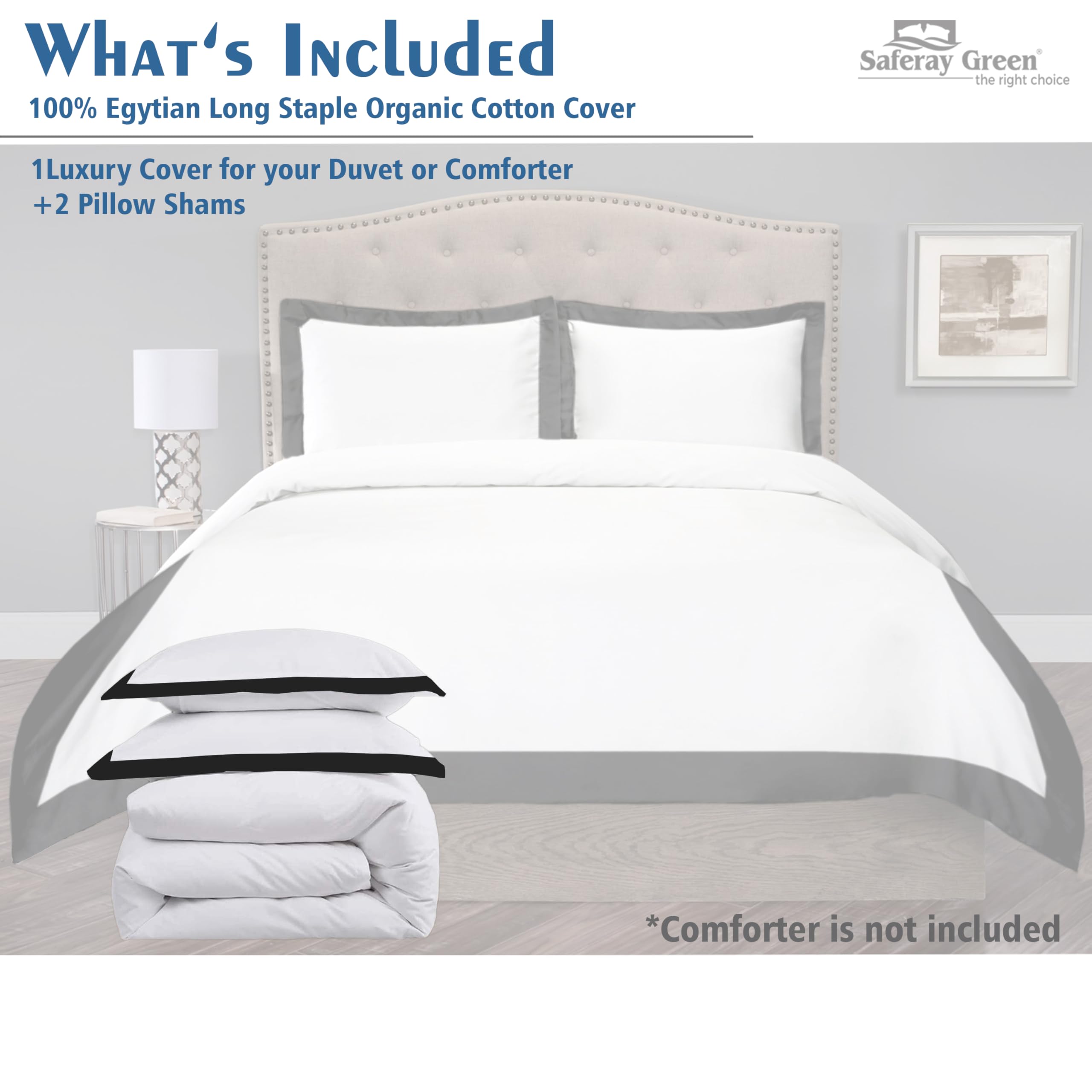 Hotel Luxury 3pc Dual Tone Duvet Cover Set-800 Thread Count 100% Organic Cotton Premium Bedding Collection Super King Plus 120 x 120 Inches Machine Washable (White & Black)