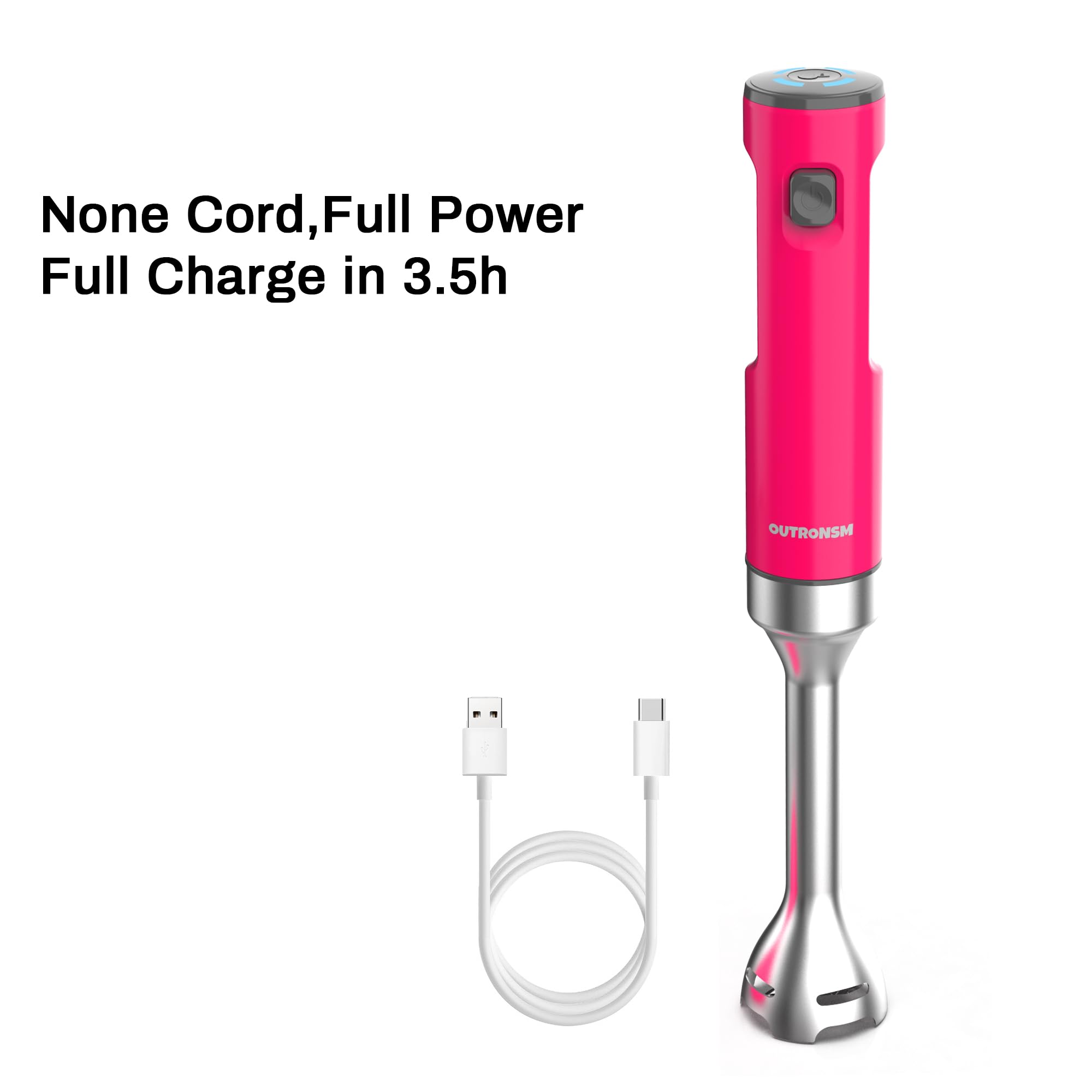 Cordless Hand Blender, OUTRONSM Cordless Immersion Blender Rechargeable, with Charging Cable, Egg Whisk, for Smoothies, Milkshakes, Hummus and Soups β Red