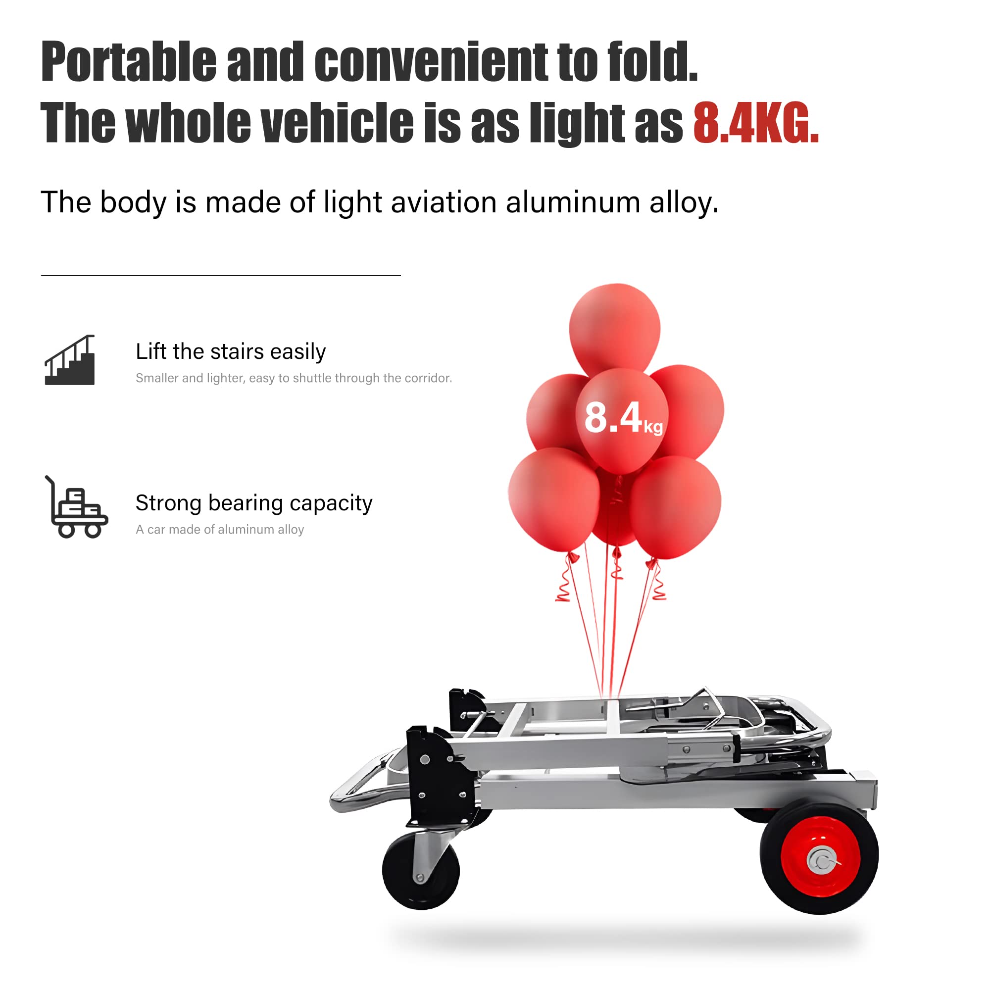 Folding Hand Truck, 3 in1 Aluminum Hand Truck with 3-Position Folding Pulley Handles, Load Capacity 220 lbs