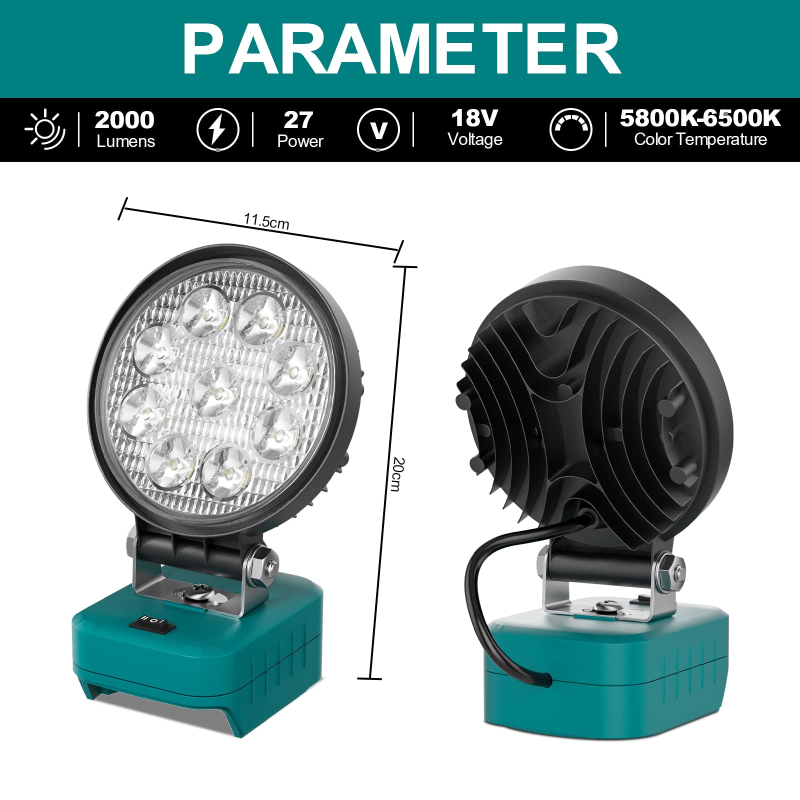 Cordless LED Work Light for Makita Flashlight DML815 DML812 DML801 18V 2000LM 27W Compatible with Makita 18V Battery