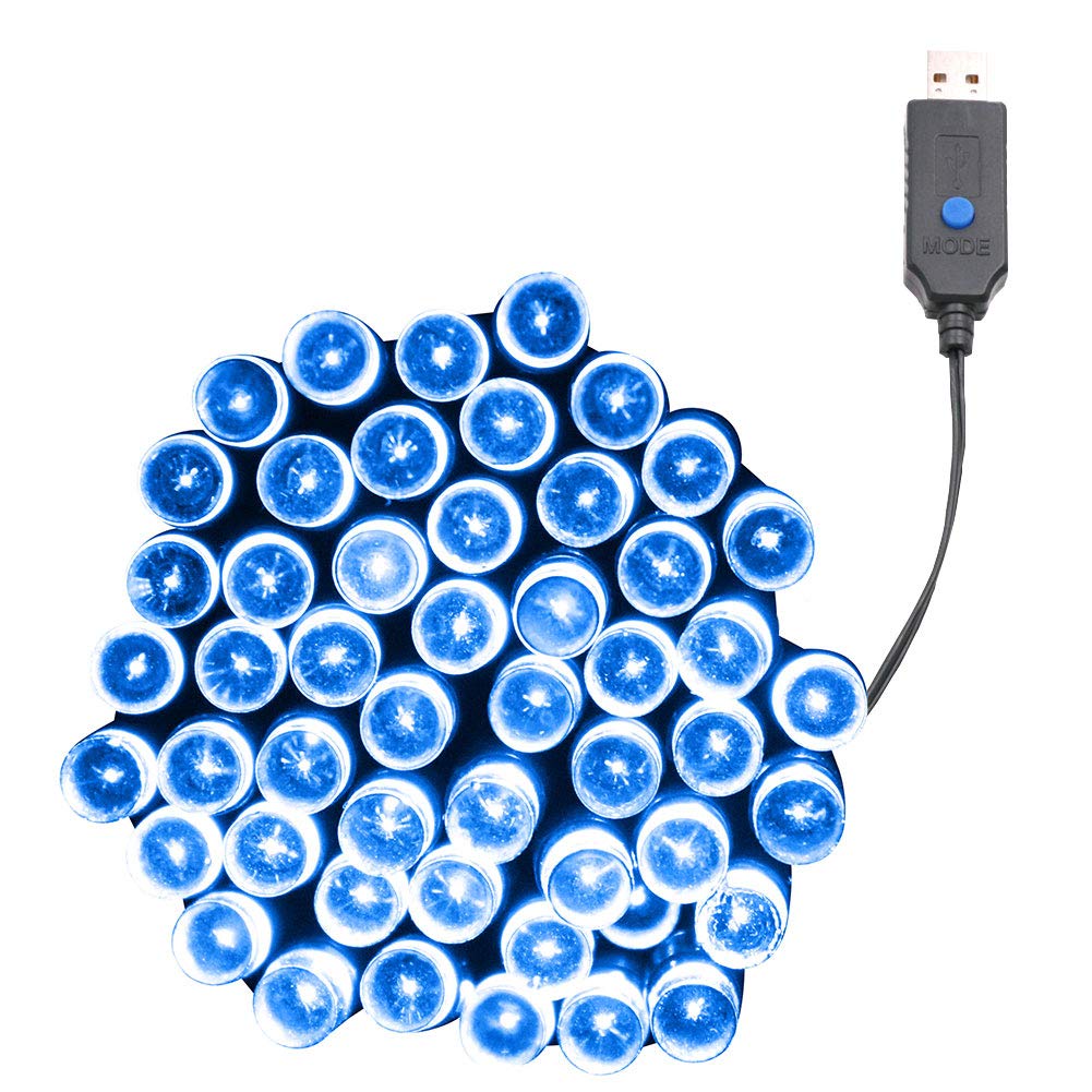 XUNATA Waterproof String Lights Outdoor, 50 LEDs 33ft Starry USB Powered 8 Modes Setting Light, for Indoor Outdoor Wall Decoration Wedding Party Home Garden(Blue)