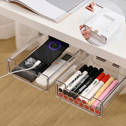 MULIANBOX Drawer Organizer Under Table Makeup Drawer Container Slide Out Self-Adhesive Hide Holder Organizer Tray for Makeup Brush, Kitchen Utensil, Pencil, Jewelry