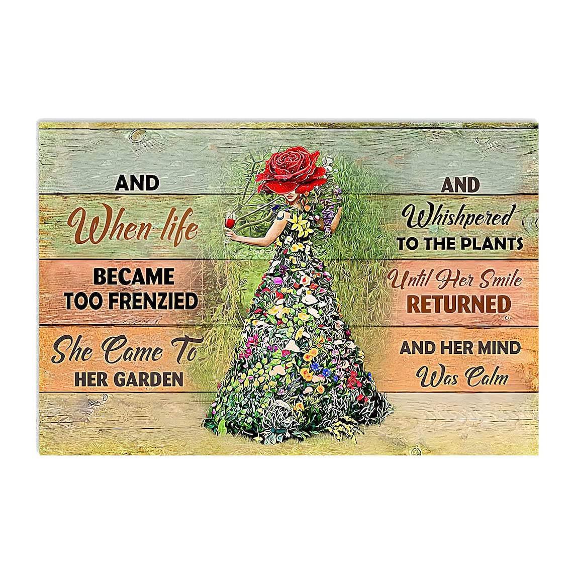 Vintage Novelty Funny Tin Signs When Life Became Too Frenzied She Came to Her Garden and Whispered to The Plants Paper Poster, Girl Loves Garden Wall Art, Garden Lover Wall Decor Bar 8x12inch