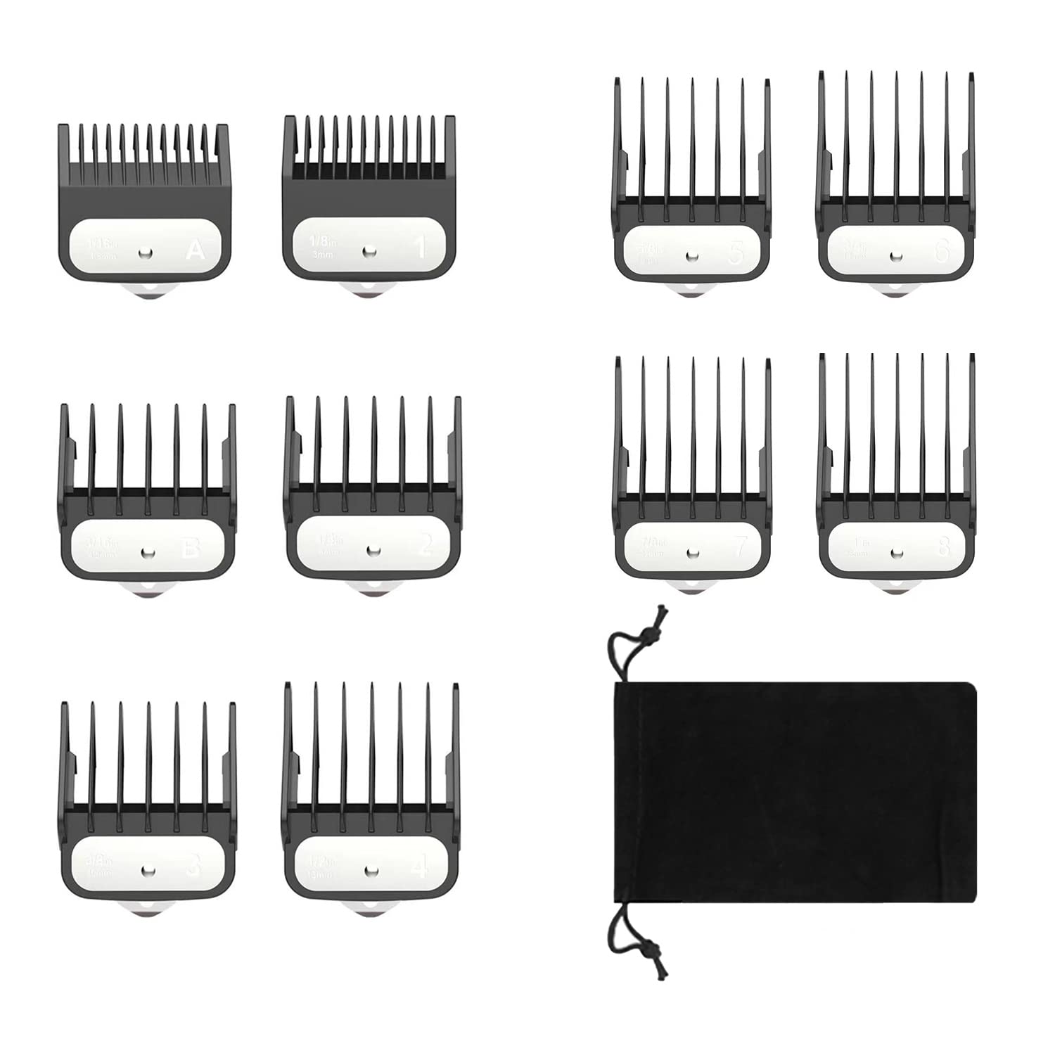 Premium Clipper Guards for Wahl Clippers Trimmers with Metal Clip - 8 Cutting Lengths from 1/16āto 1ā(1.5-25mm) Fits for All Full Size Wahl Clippers