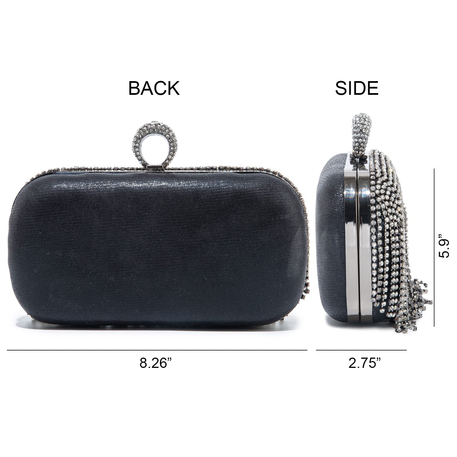 Diamond Clutch Evening Bag for Women, Diamond-encrusted Clutch Handbag for Dinner Party Wedding iPhone Black, Silver