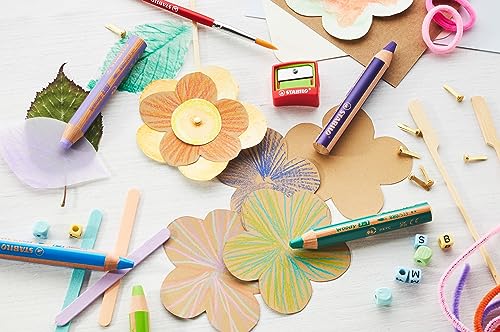 Multi-talented Pencil - STABILO woody 3-in-1 - Wallet of 10 - Assorted Colors + Sharpener