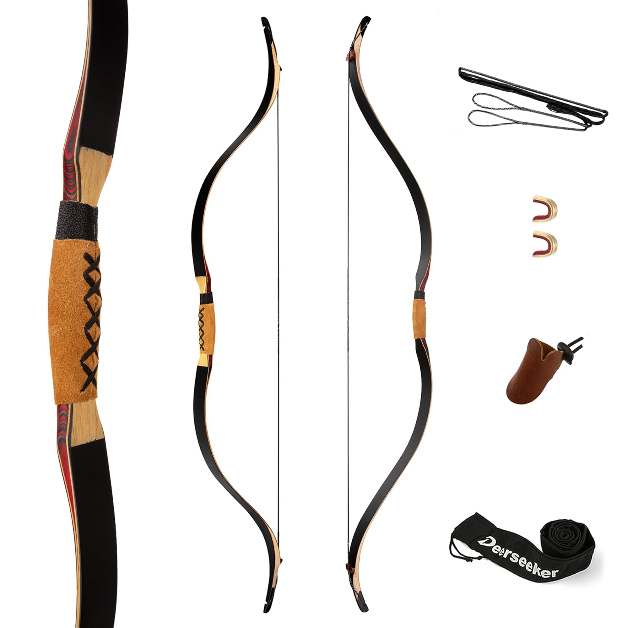 Deerseeker Archery 52" Longbow Traditional Handmade Recurve Bows Ambidextrous Horsebows for Adults & Youth Hunting Target Shooting 20lb-70lb (65lbs)