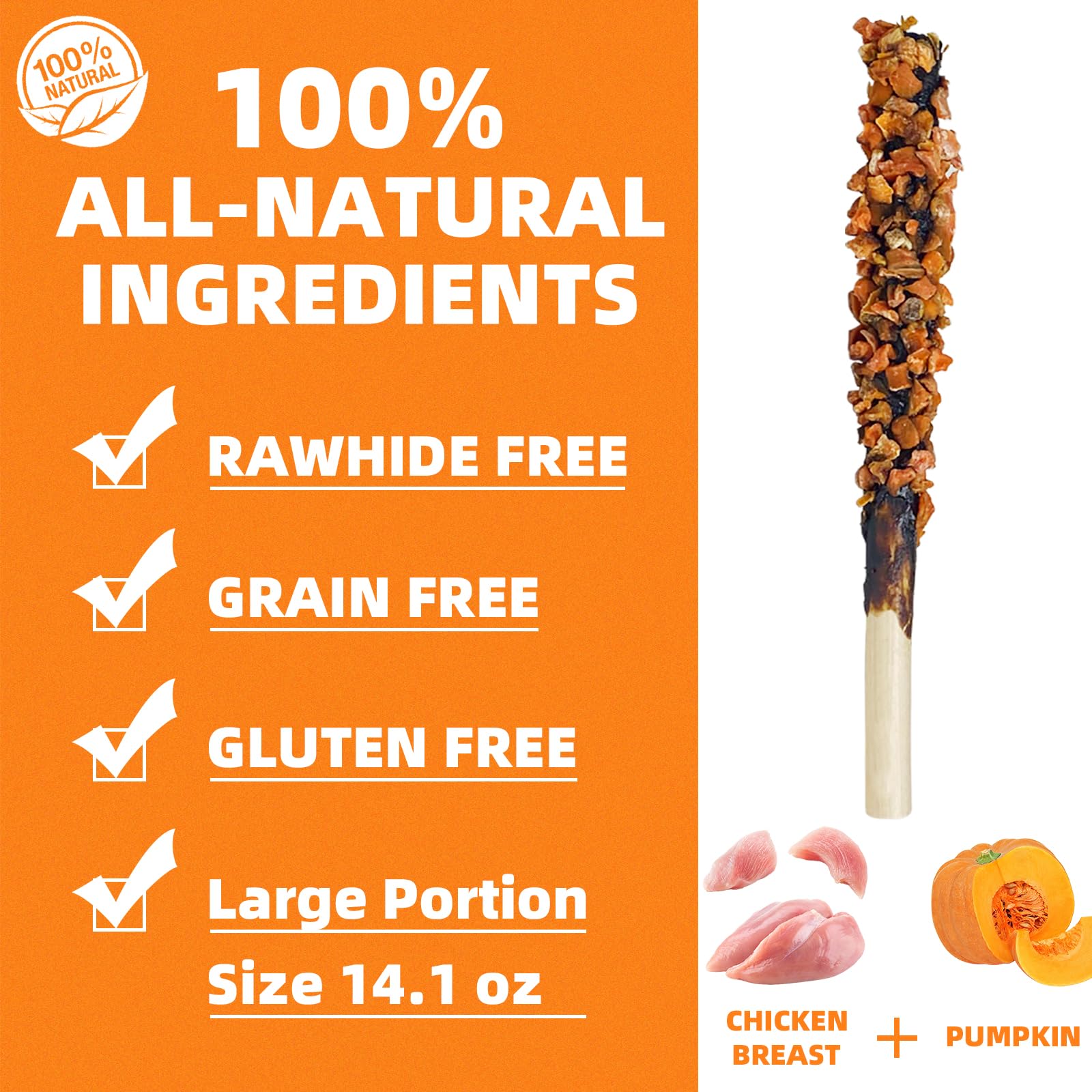 HEYISME Chicken Wrapped Sticks Pumpkin Dog Treats,14.1oz Rawhide Free Natural Dental Chews,Dog Training Treats,Dog Teeth Cleaning