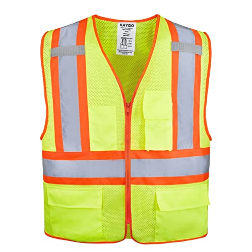 KAYGO High Visibility Safety Vests KG0100, Reflective Vest with Pockets and Zipper, ANSI Type R Class 2 Not FR (Yellow,S)