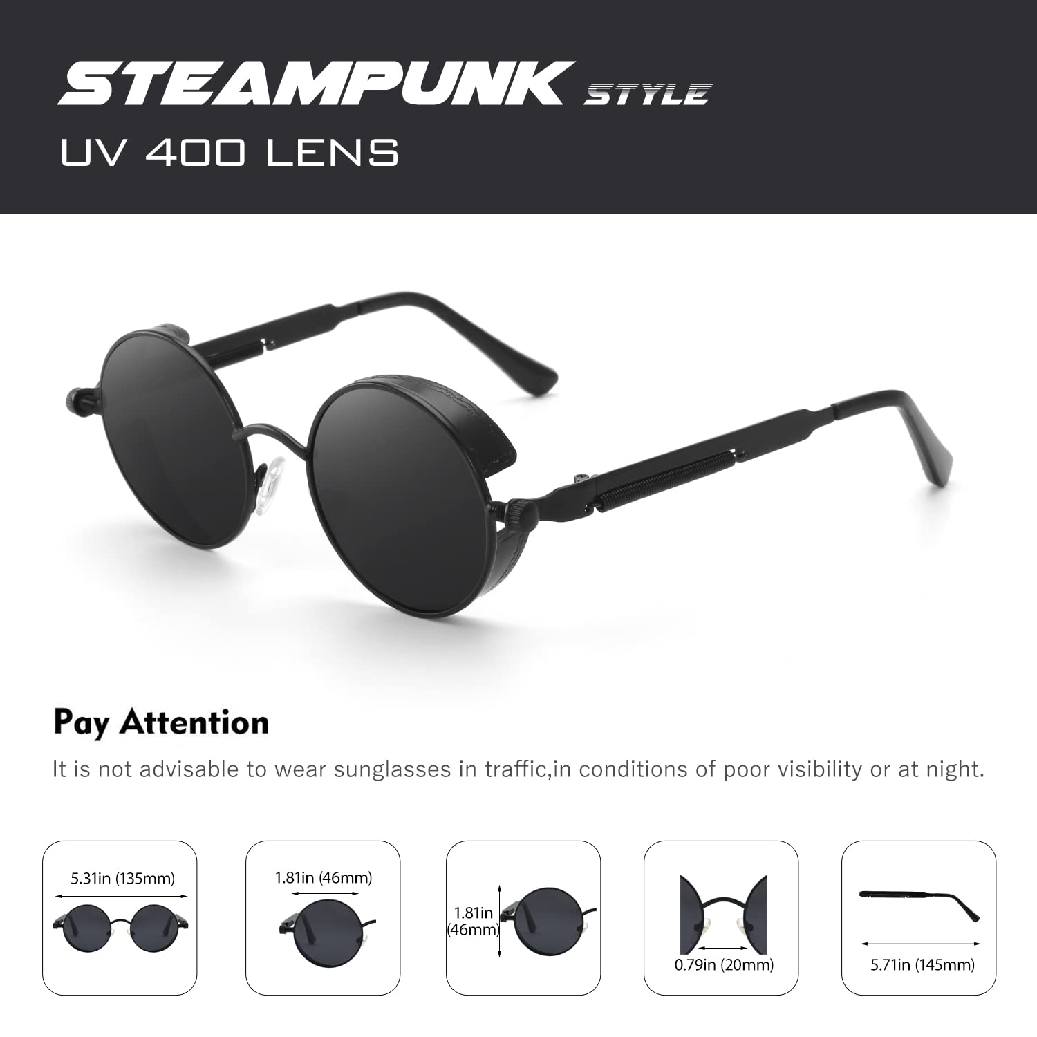CGID E72 Retro Steampunk Style Inspired Round Metal Circle Polarized Sunglasses for Women Men