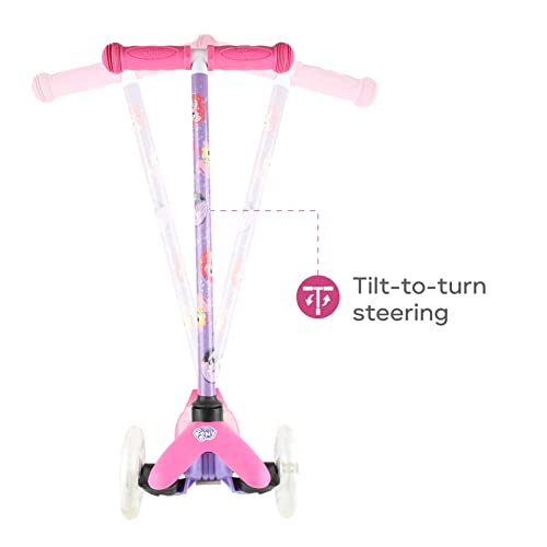 My Little Pony Self Balancing Kick Scooter with Light Up Wheels, Extra Wide Deck, 3 Wheel Platform, Foot Activated Brake, 75 lbs Limit, Kids & Toddlers Girls or Boys, for Ages 3 and Up