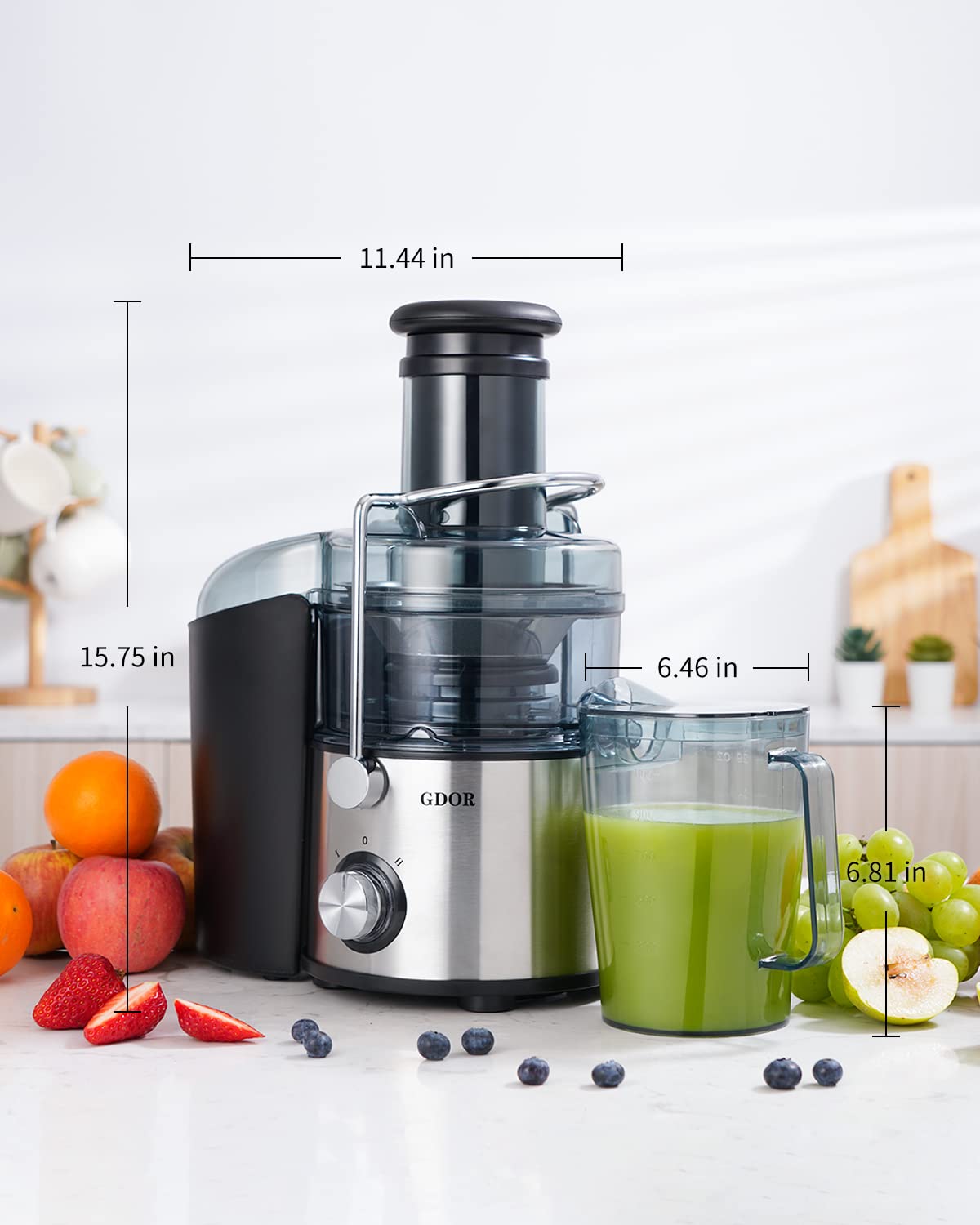 GDOR Powerful 1200W Juicer with Titanium Enhanced Cut Disc, Larger 3β Feed Chute Juicer Machines for Whole Fruits and Vegetables, Centrifugal Juicer with 40 oz. Juice Jug, BPA-Free, Easy to Clean, 3.0