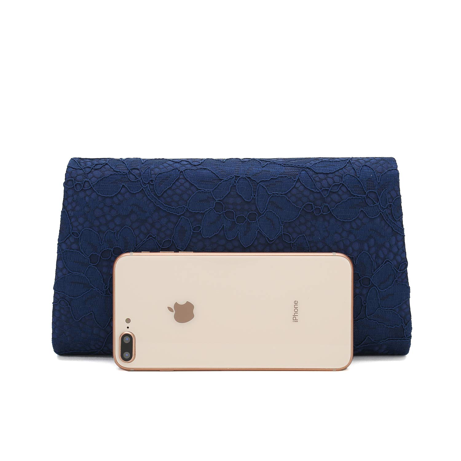 CHARMING TAILOR Classic Lace Clutch Purse Lady Formal Dressy Handbag Evening Bag for Prom/Wedding (Navy)