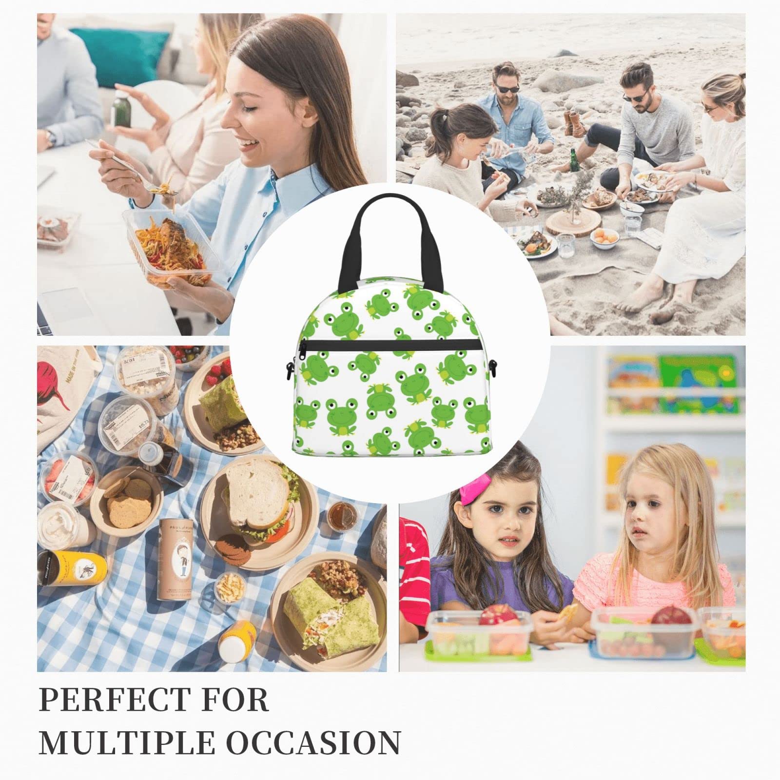 Cute Frog Lunch Bag Reusable Insulated Lunch Tote Bag Lunchbox Container With Adjustable Shoulder Strap For Office Work Picnic Travel