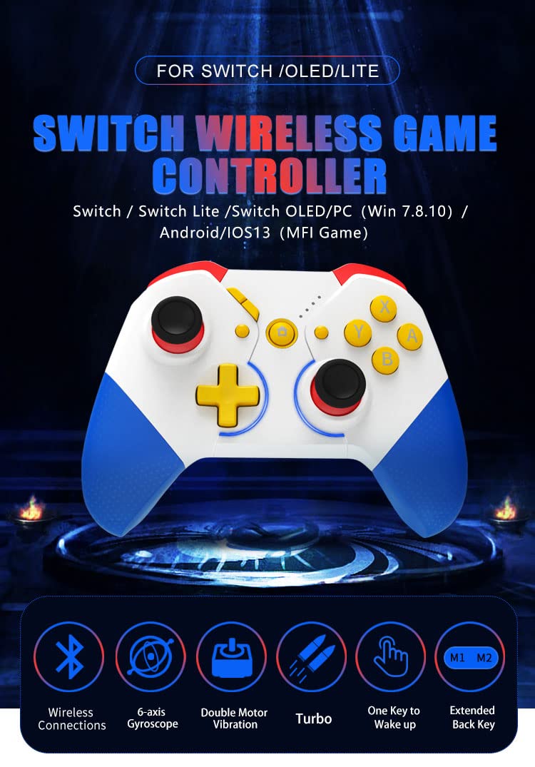 FONLAM Switch Controller Compatible with PC/iOS/Android, Wireless Gamepad for Nintendo Switch Lite/OLED, Game Controller Pro Controller Adjustable Turbo Function/Vibration, Programmable Back buttons, Automatic&Manual Turbo Function, Switch Remote Gamepad