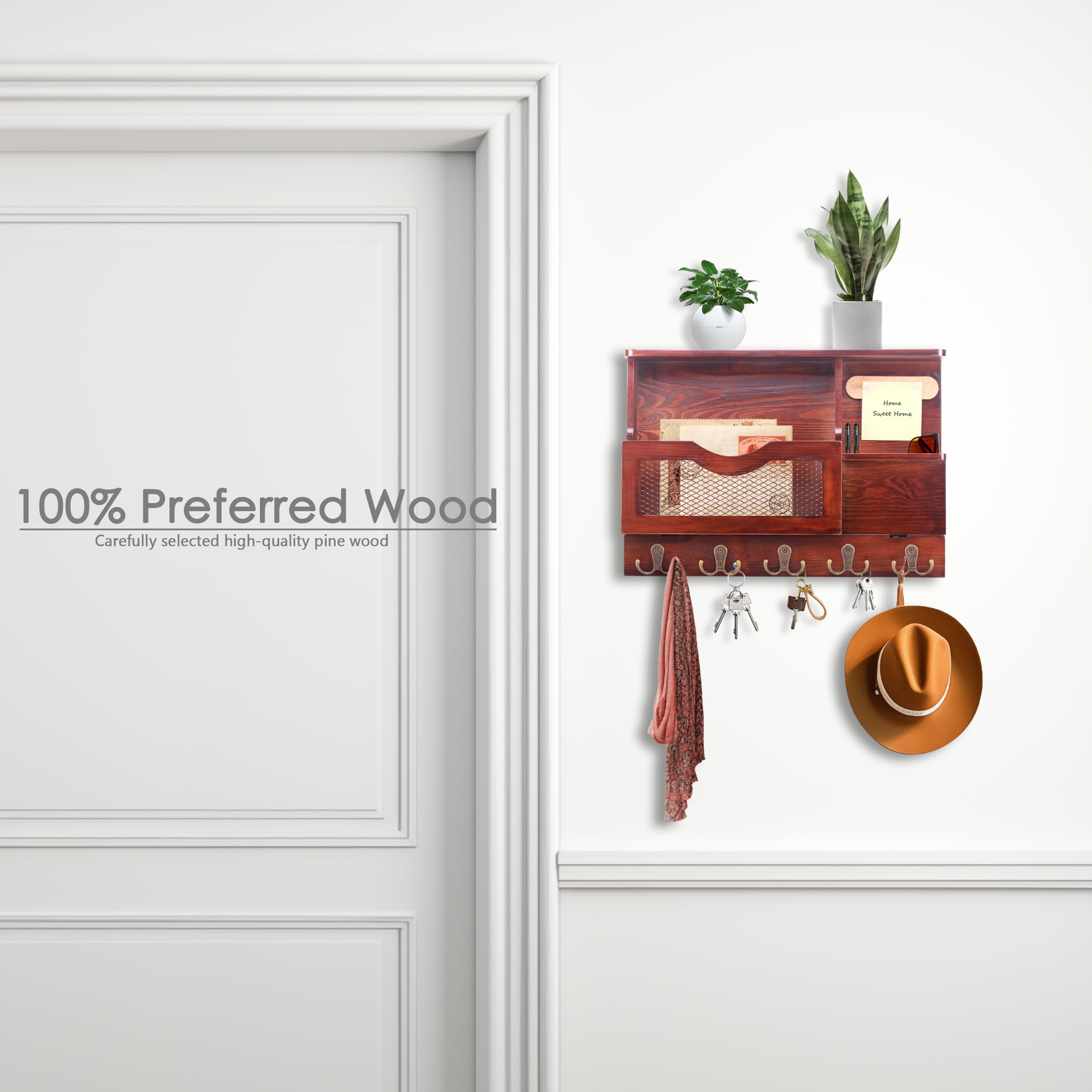 Key Holder for Wall Mail Organizer Wall Mount Aesthetic Home Decor Key Hooks for Wall Decorative Hanger Home Essentials for New Home House Apartment Ring Sunglasses Dog Leash Coat Rack with Shelf