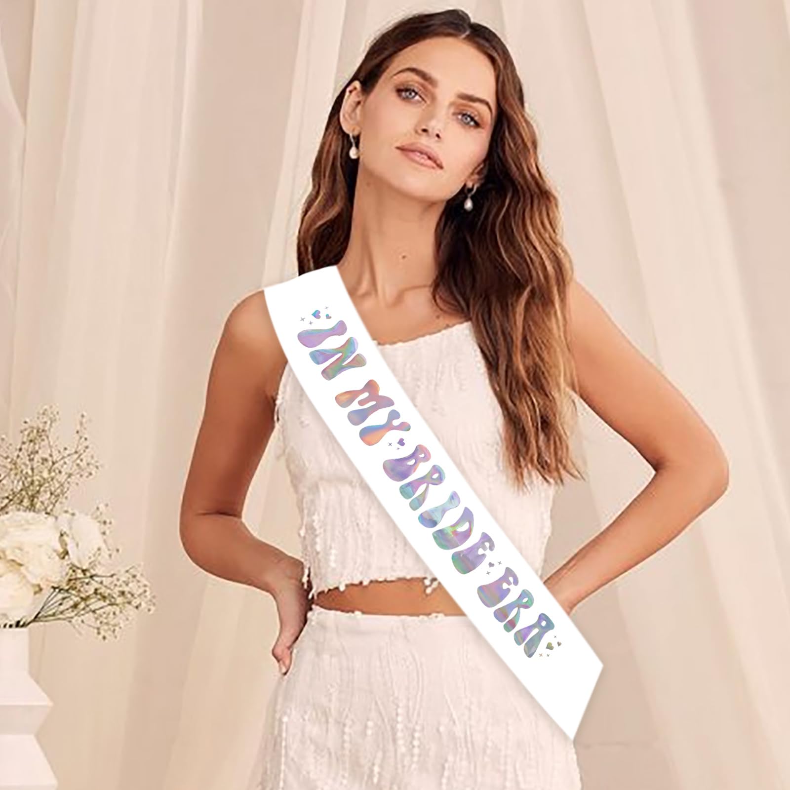 in My Bride Era Iridescent Sash, Bridal Shower Sash for Bride, Bachelorette Party Sash