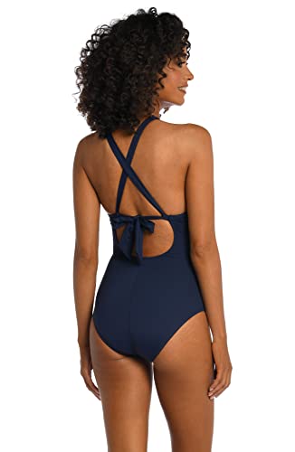 La Blanca Women's Island Goddess High Neck Keyhole Mio One Piece Swimsuit, Indigo, 14