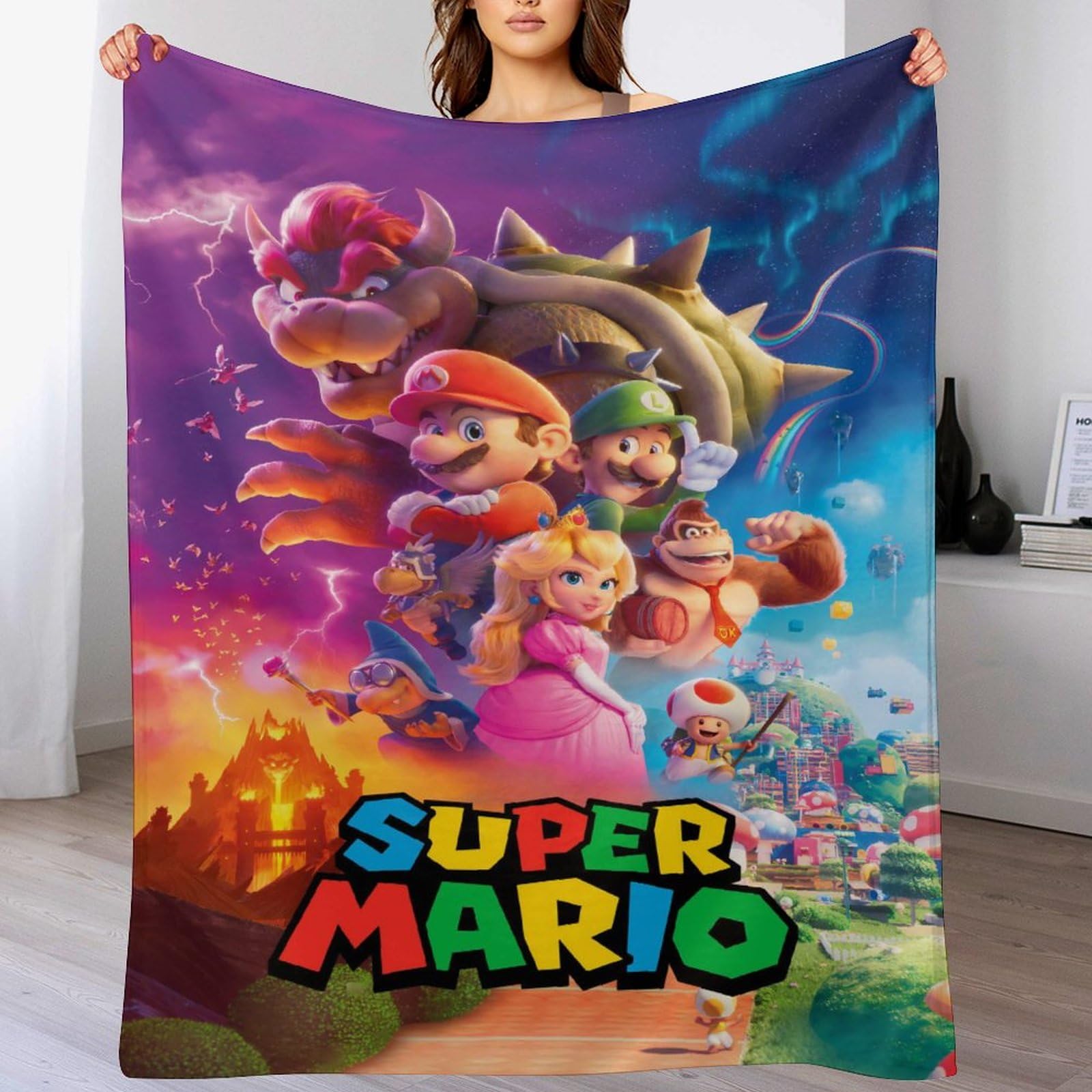Mar.io Su.per Blanket Soft Flannel Fleece Lightweight Anime Throw Blanket for Couch Sofa Bed Bedroom Kids Teens Gift