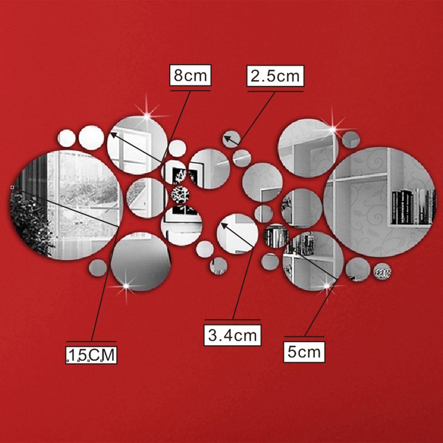 DIY Mirror Wall Sticker, OMGAI Removable Round Acrylic Mirror Decor of Self Adhesive Circle for Art Window Wall Decal Kitchen Home Decoration, 30Pcs