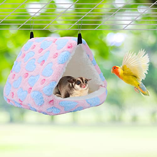 Litewoo Sugar Glider Sleeping Pouch Small Animal Hammock, Hanging Bed Warm Cotton Nest for Rat Hamster Gerbil Sugar Glider Chinchilla Squirrel Guinea Pig (Large Pink)