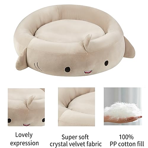 Pet Bed for Dogs, 24Inch Funny Cute Plush Dog Beds, Cozy Soft Dog Round Bed, Fluffy Dog Beds with Non-Slip Bottom (Shark Grey)