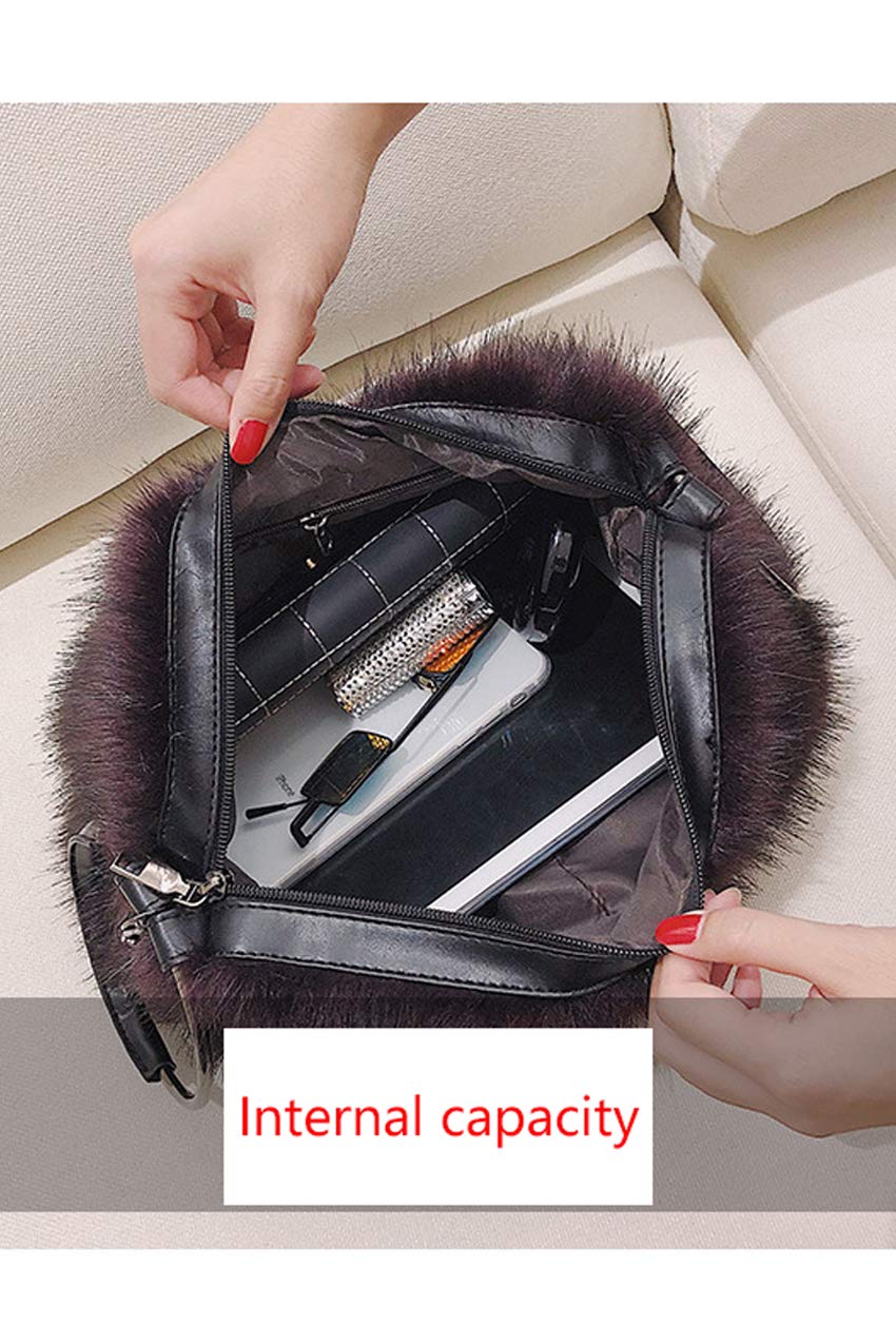 Ulisty Women Faux Fox Fur Shoulder Bag Furry Purse Fluffy Crossbody Bag Plush Top Handle Bag Handbag black