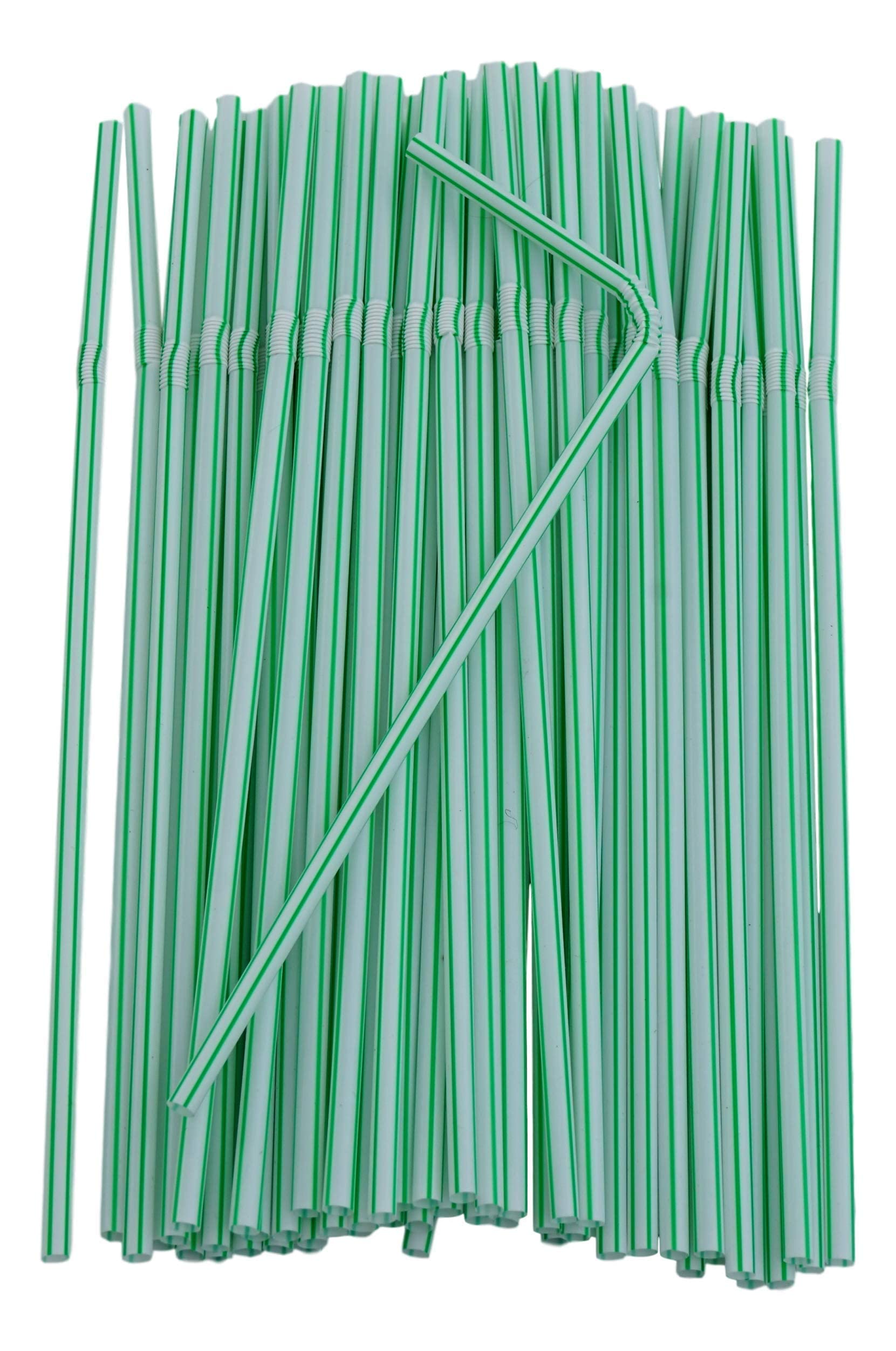 Flexible Plastic Drinking Straws (Assorted Classic Striped) Bendable Disposable BPA Free Bendy Straws