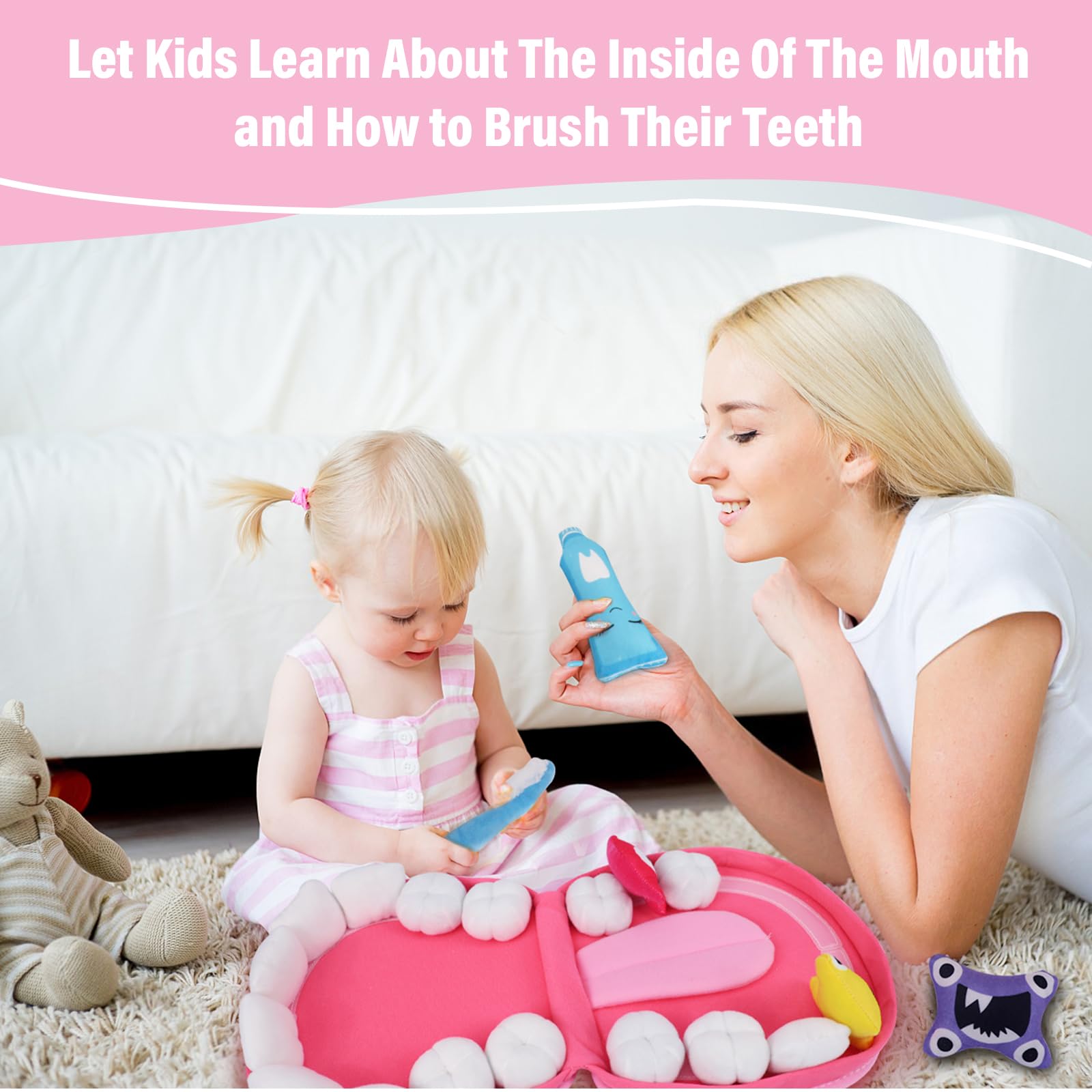 vocheer Educational Plush Toy, Preschool Montessori Educational Toys for Kids, Teaching Kid How to Protect Teeth and Learning What in Their Oral