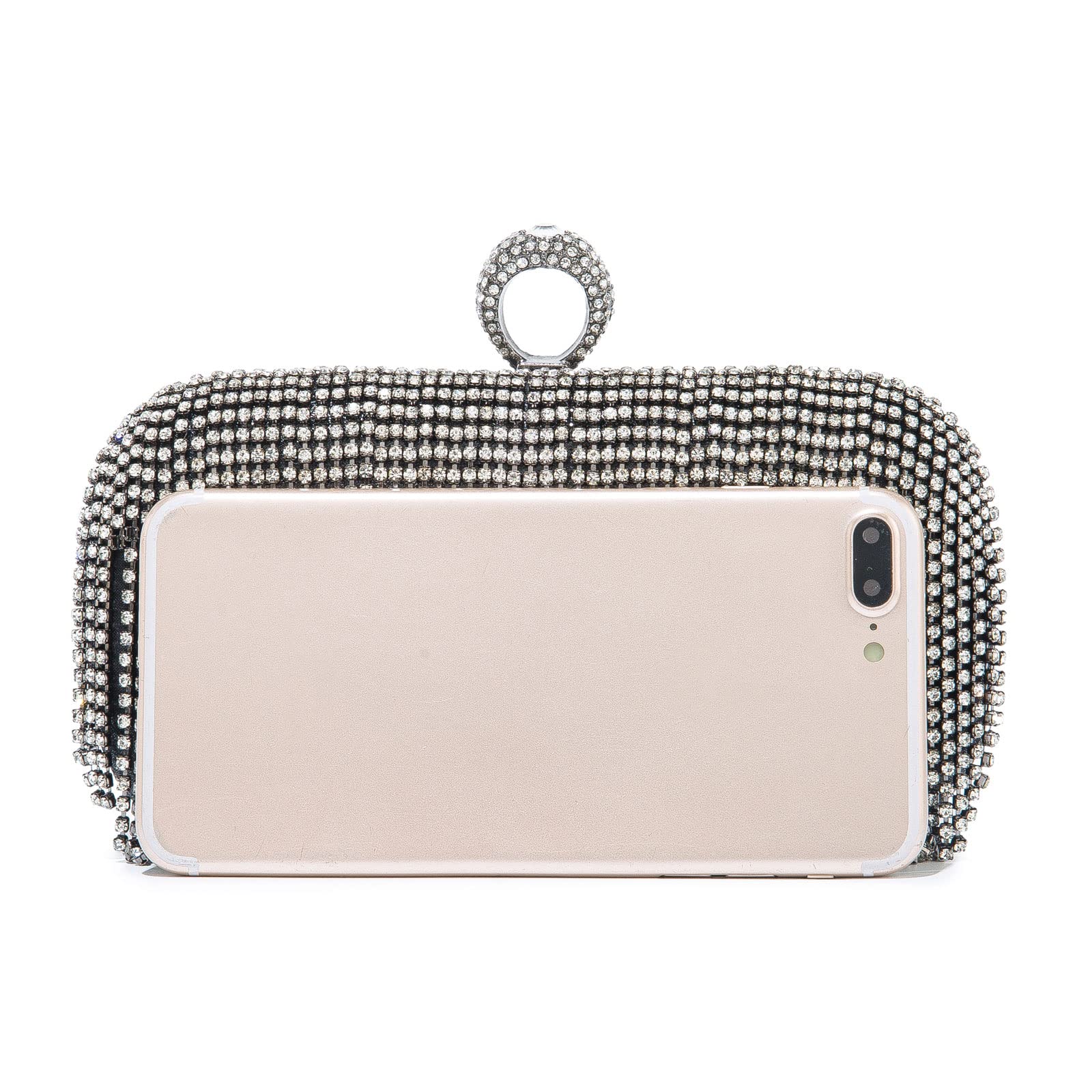 Diamond Clutch Evening Bag for Women, Diamond-encrusted Clutch Handbag for Dinner Party Wedding iPhone Black, Silver