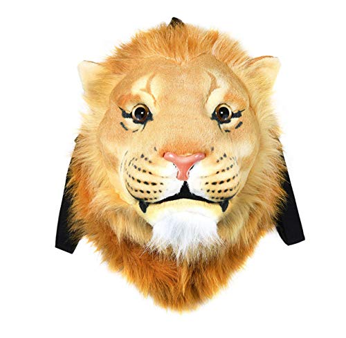 LANFIRE Domineering backpack stuffed tiger head 3D simulation personalised shoulder Bag Animal head shoulders bag (large, lion)