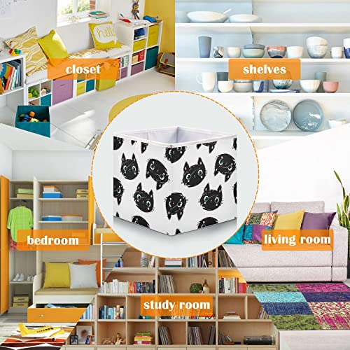 Kigai Black Cat Cube Storage Bins - 11x11x11 In Large Foldable Storage Basket Fabric Storage Baskes Organizer for Toys, Books, Shelves, Closet, Home Decor