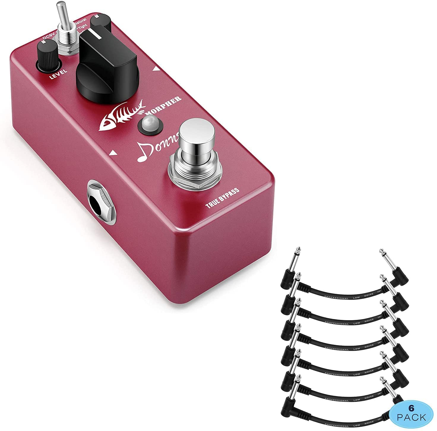Donner Distortion Guitar Pedal & 6 Inch Guitar Patch Cable Black 6 Pack