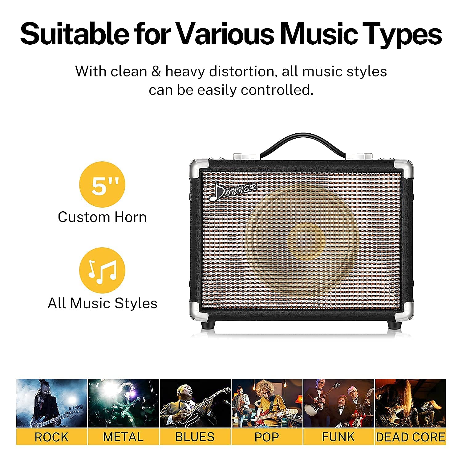 Donner DLP-124B LP Electric Guitar & 10W Guitar Amplifier, Electric Bass Guitar Amp Protable with APP Effector Input for Recording,Acoustic Guitar Combo Practice Amp Protable M-10 with Distortion Tone