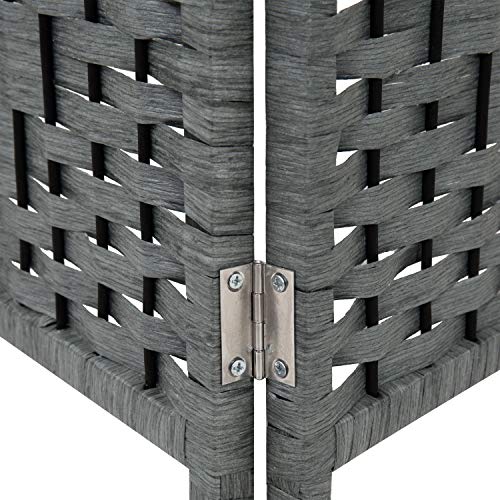 MyGift 4-Panel Freestanding Grey Bamboo Woven Folding Room Divider
