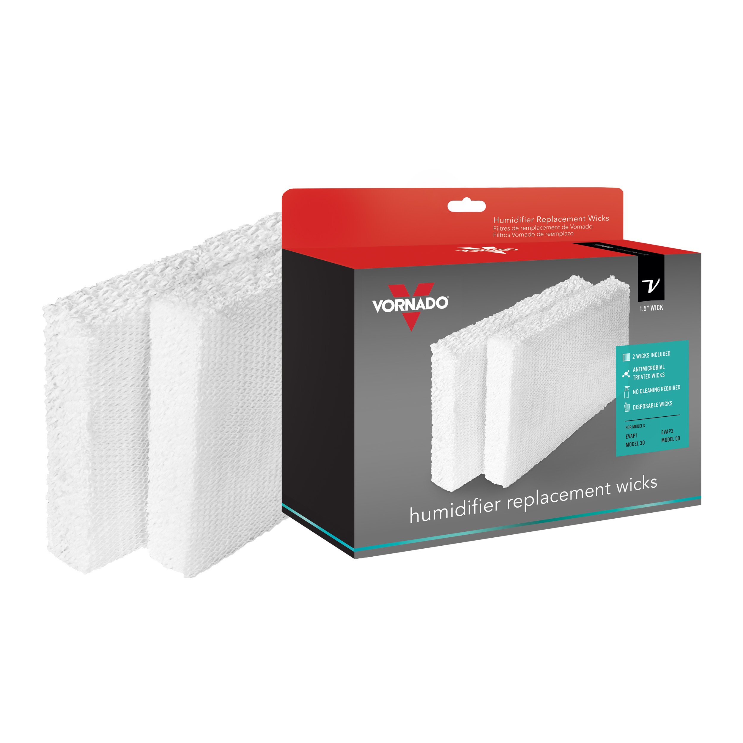 Vornado EV200 Evaporative Whole Room Humidifier with SimpleTank, 1.5 Gallon Capacity, White & MD1-0002 Replacement Humidifier Wick (2-Pack),White