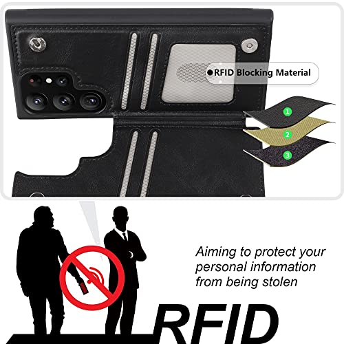 Kedoo for Samsung Galaxy S23 Ultra Wallet Case with Card Holder,PU Leather RFID Blocking Card Slot,Double Magnetic Clasp and Durable Shockproof Cover, Black.