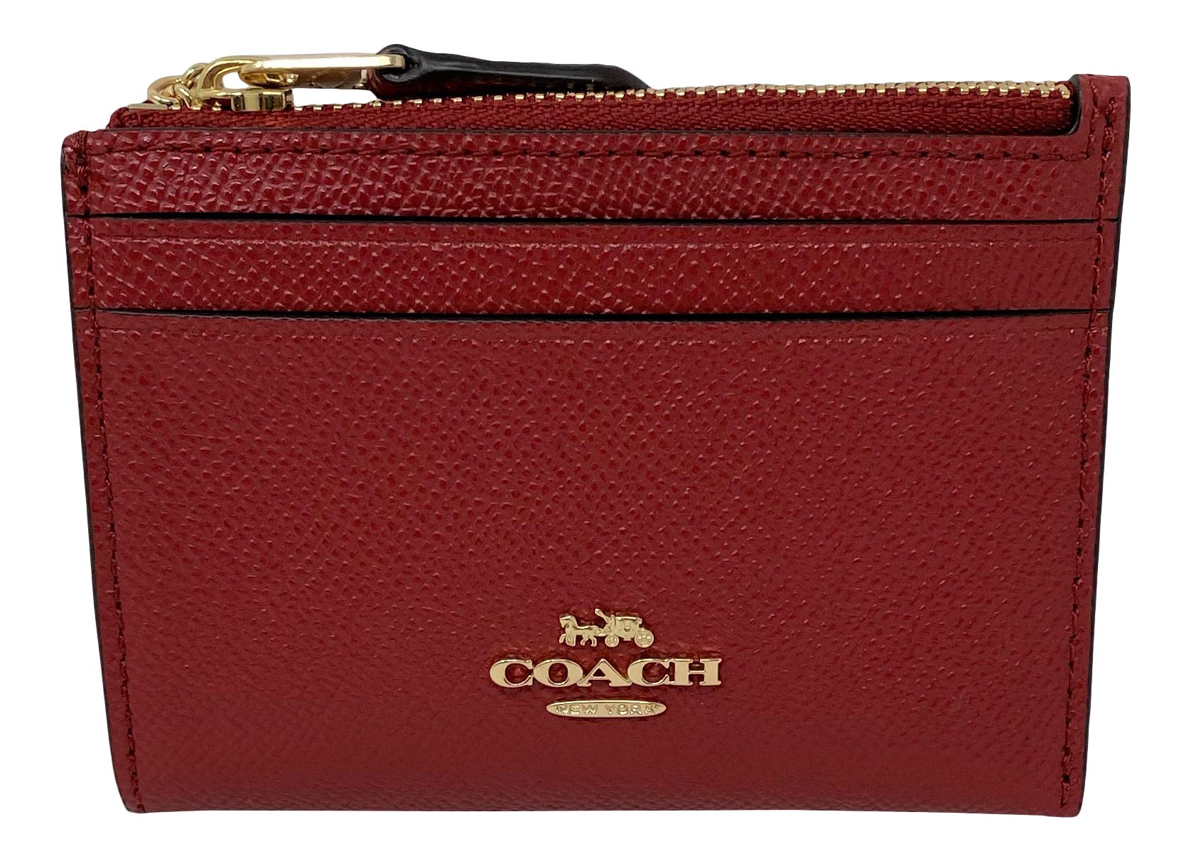 Coach unisex Crossgrain Mini Skinny Leather ID Key Ring Card Case 1941 Red 88250, X-Small