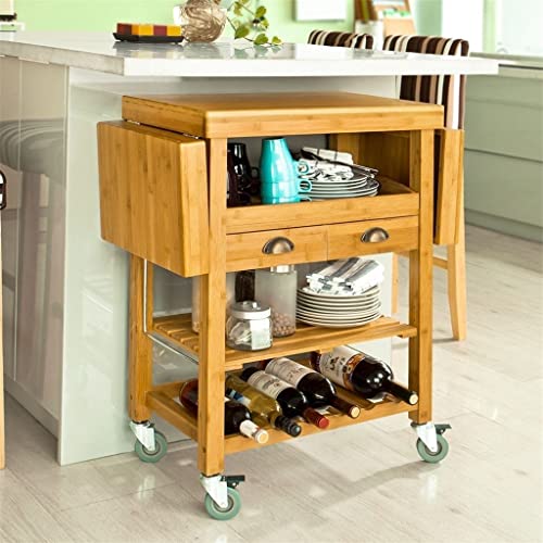 IRDFWH Extendable Kitchen Trolley Cart with 2 Folding Hinged Side Boards Removable Tray