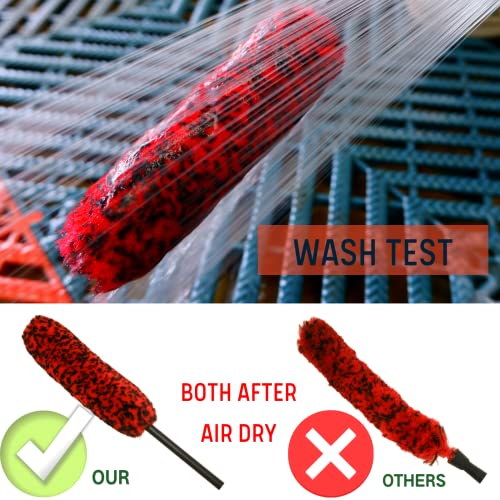 Professional 4 Pack Long Handle Wheel Brush Kit for Cleaning Wheel and Tire- 2X Soft Wheel Woolies Cleaning Brush, Detailing Brush and Stiff Tire Brush, Bendable& Durable Wheel Rim Cleaner Brush Set