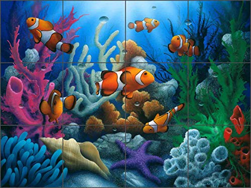 Undersea Art Tile Mural Backsplash - Here Come The Clowns by David Miller Ceramic Kitchen Shower Bathroom (32" x 24" on 8" Tiles)