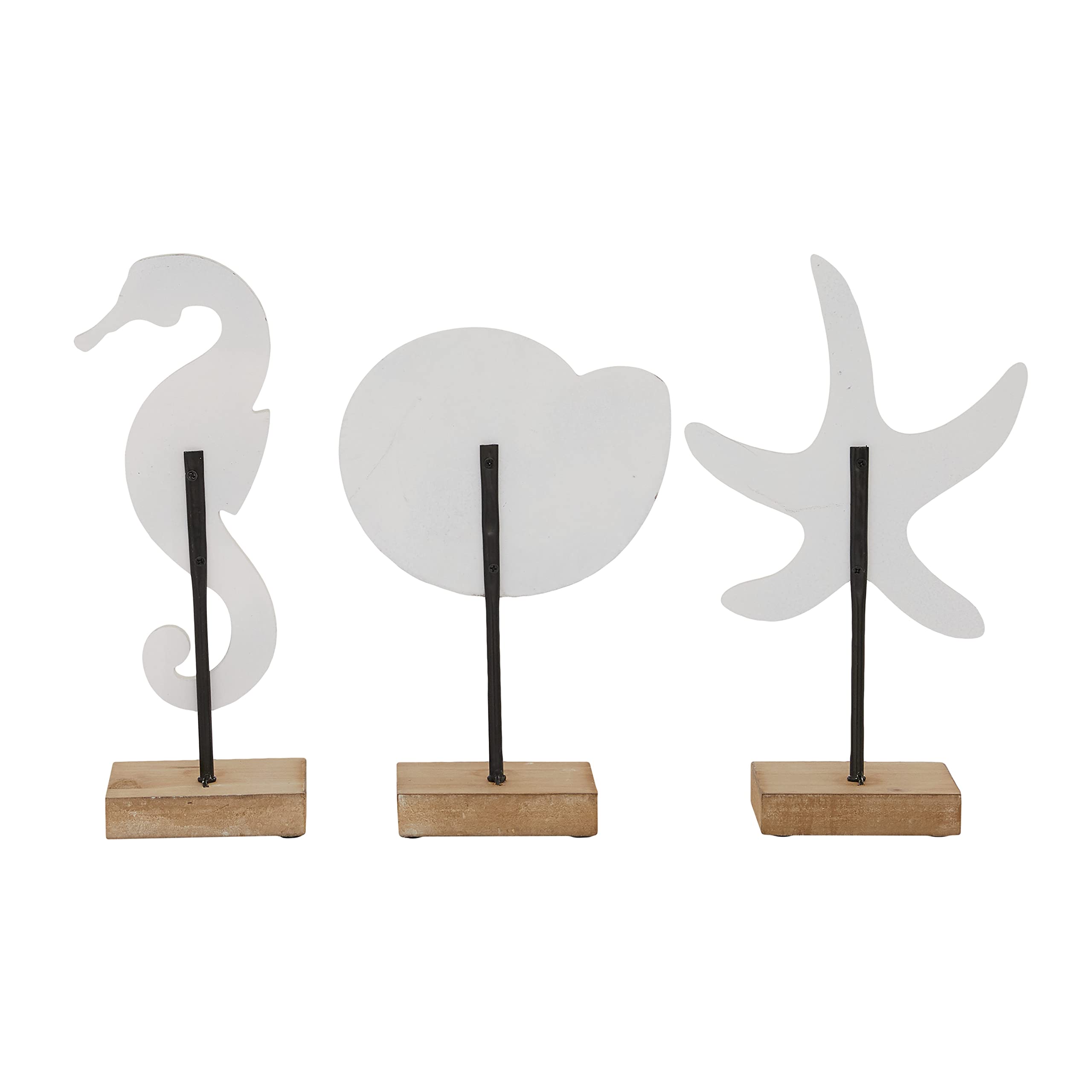 Deco 79 Plastic Sea Life Decorative Sculpture Home Decor Statues, Set of 3 Accent Figurines 13", 13", 13"H, White